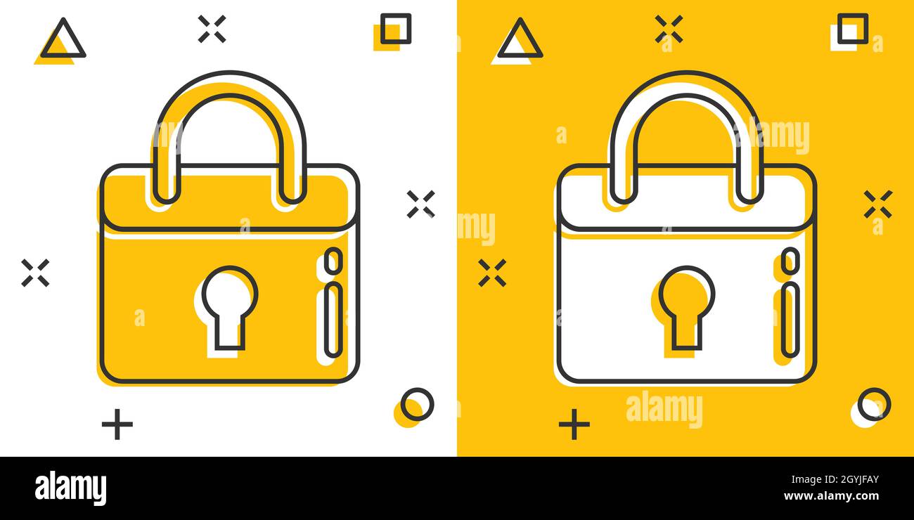 Locker icon in comic style. Padlock password cartoon vector ...