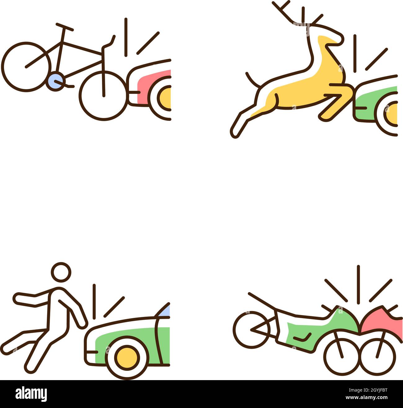 Traffic collision scenarios RGB color icons set Stock Vector Image ...