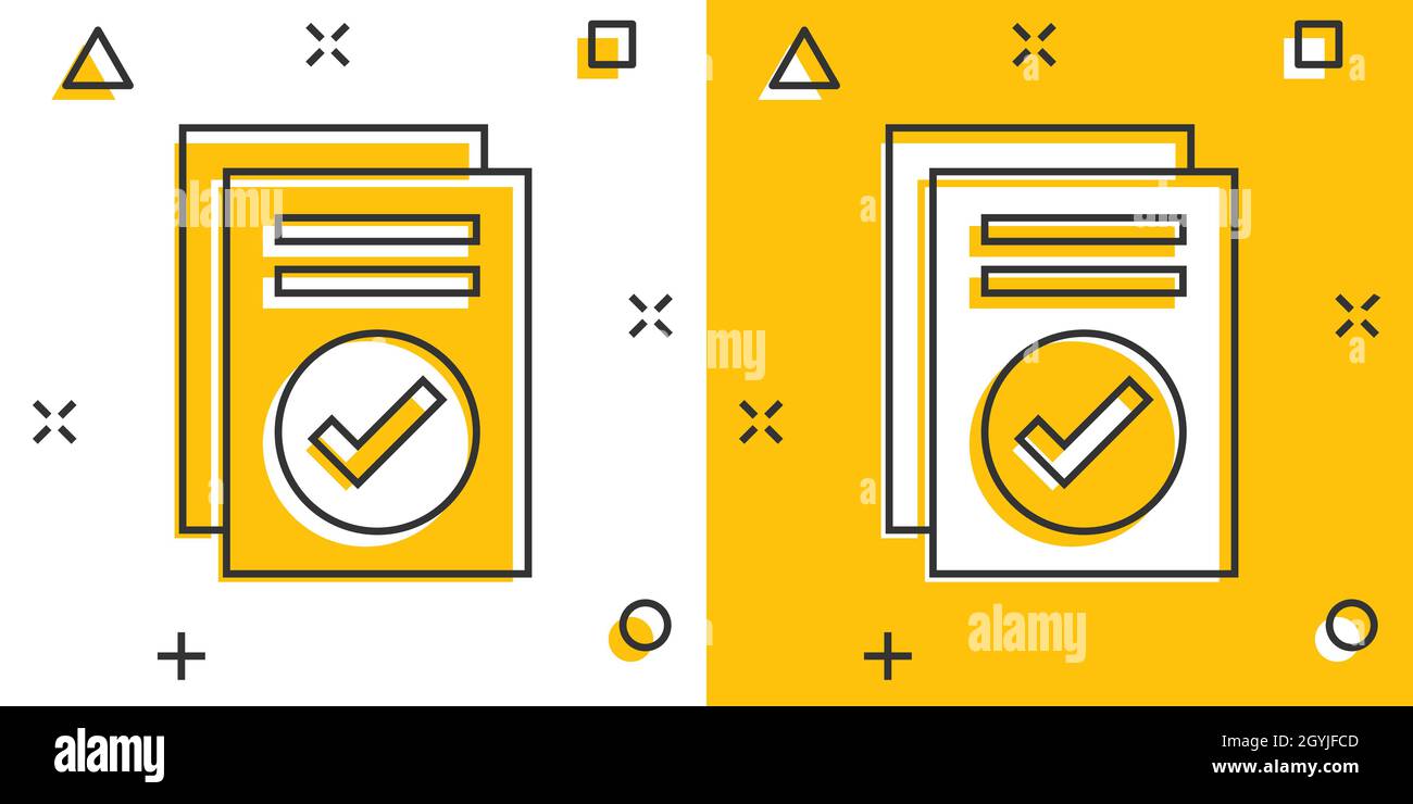 Approved document icon in comic style. Authorize cartoon vector ...