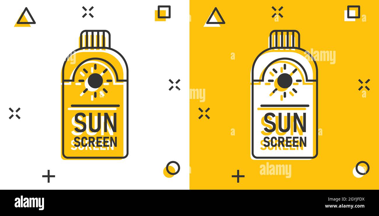 Sun protection icon in comic style. Sunblock cream cartoon vector ...