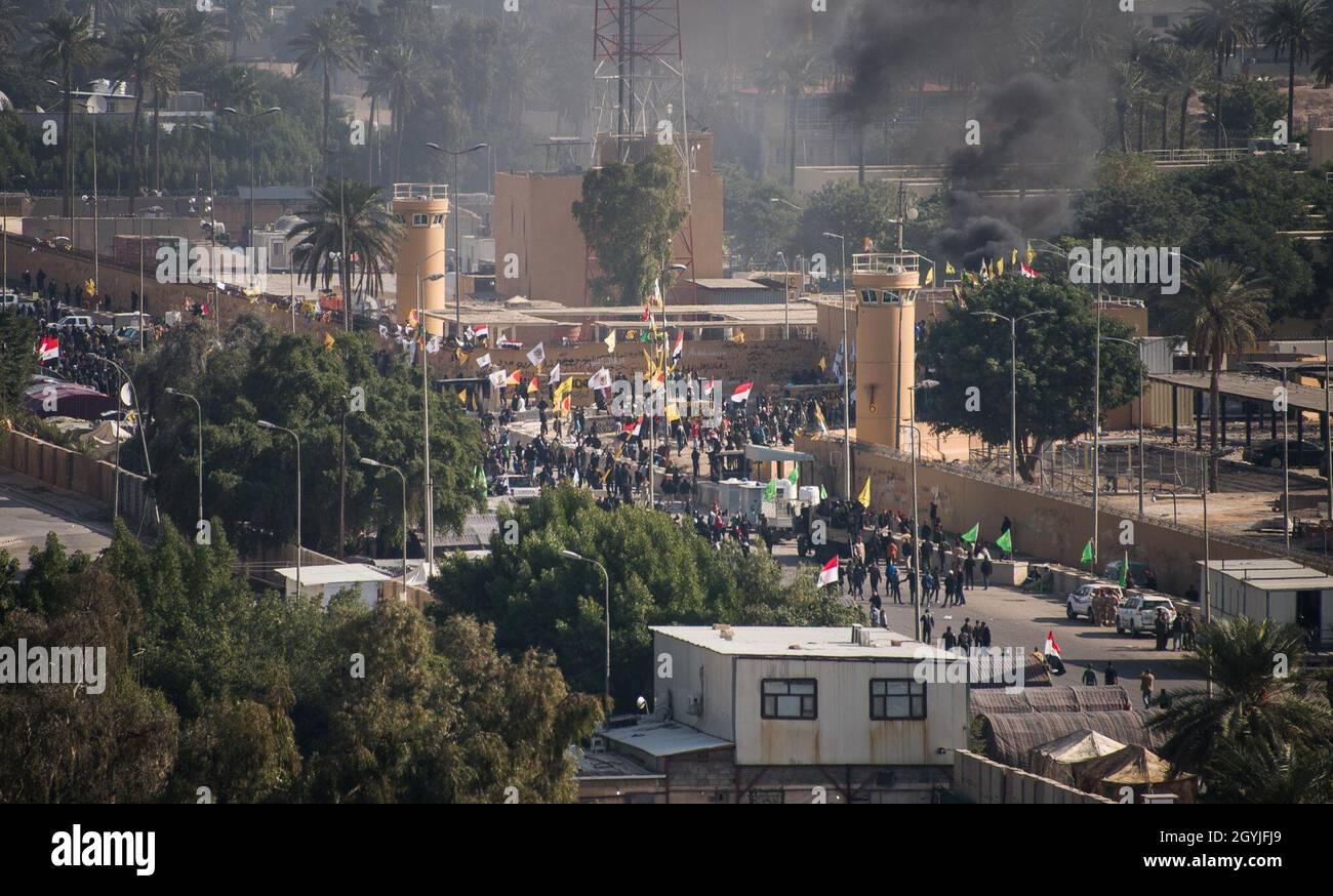 Iraqi Security Forces guard the outside of the U.S. Embassy Compound in ...