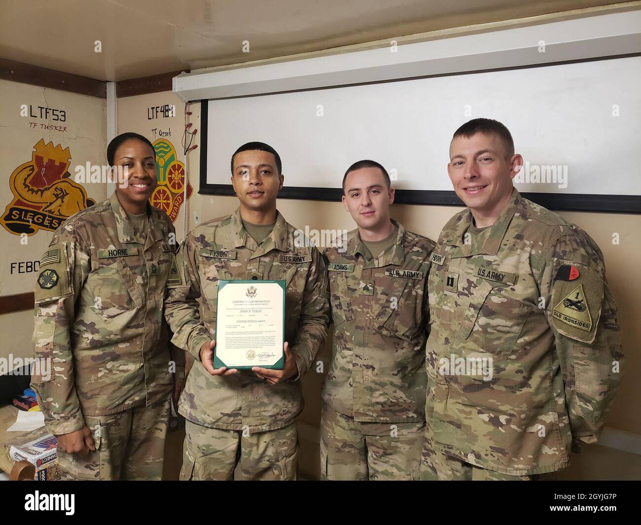 Newly promoted Spc. John Tyson, 1st Armored Divisioni Sustainment ...