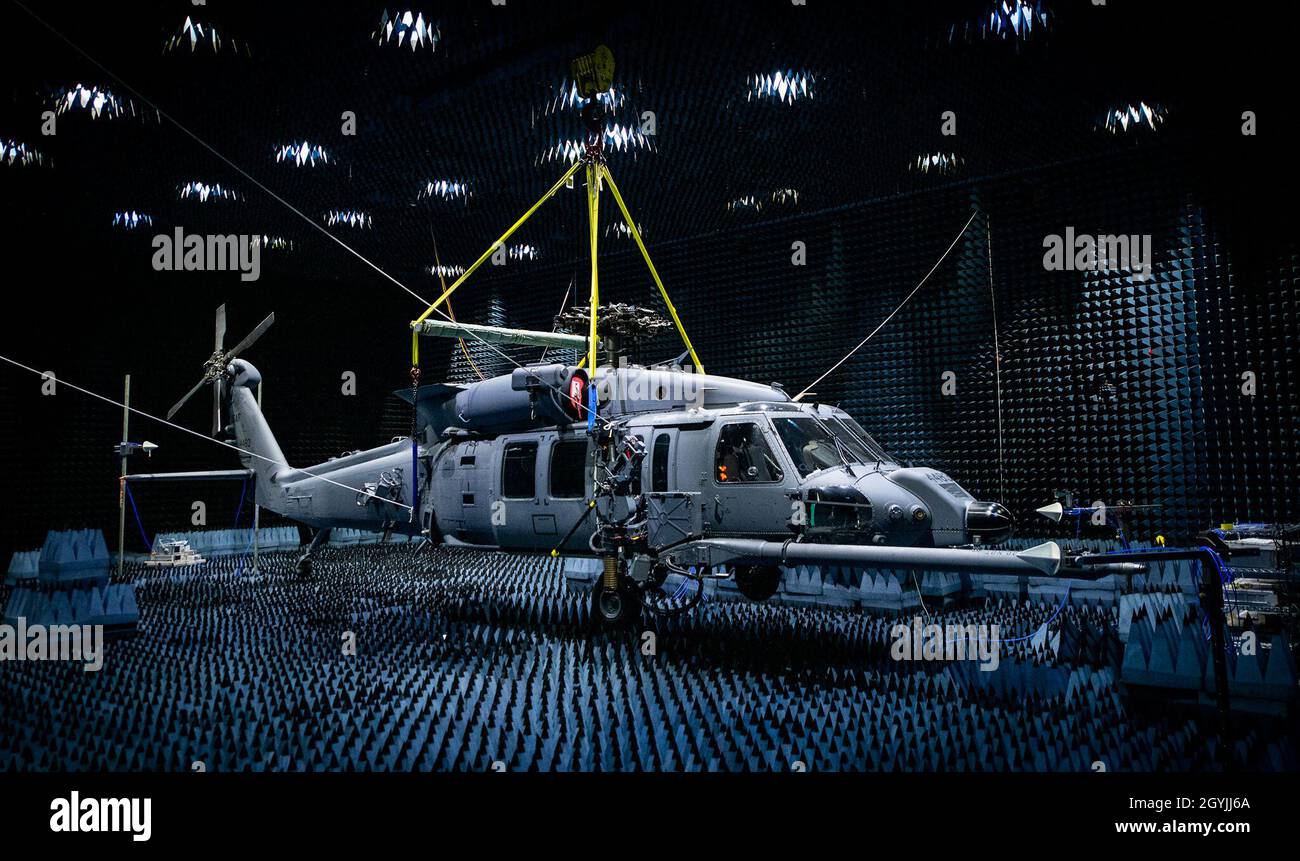 A 413th Flight Test Squadron HH-60W hangs in the anechoic chamber at ...