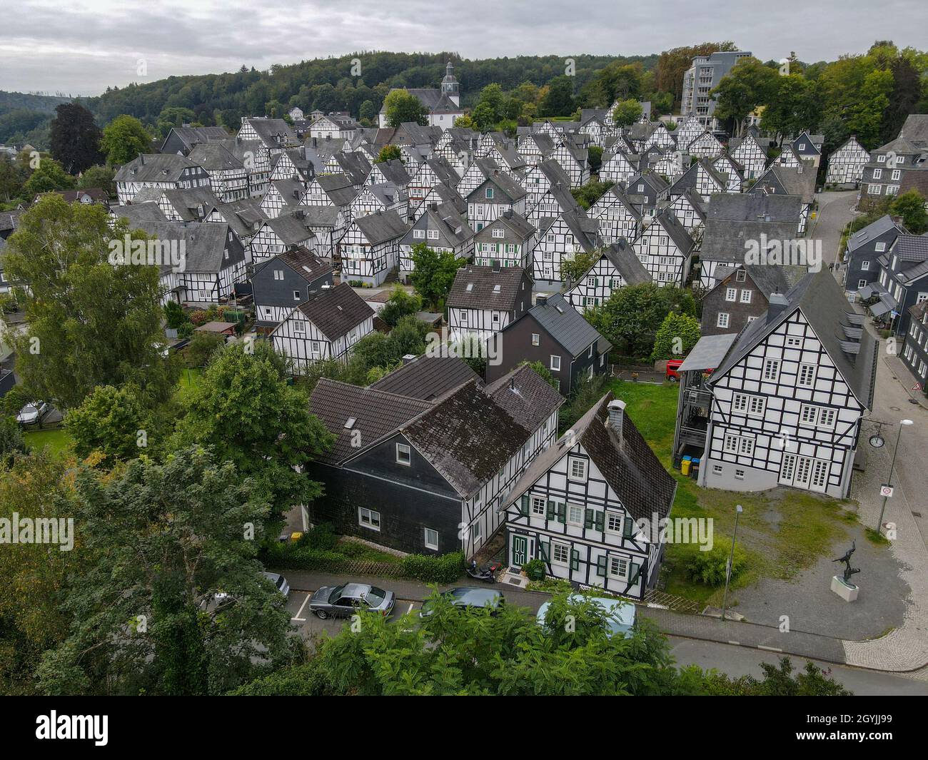 Drone view at the tranditional village of Freudenburg on Germany Stock ...