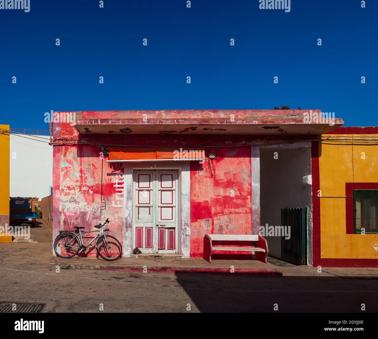 View of typical colorful houses of Linosa, Sicily Stock Photo - Alamy