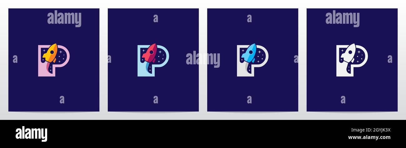 Rocket And Stars On Letter Logo Design P Stock Vector Image & Art - Alamy