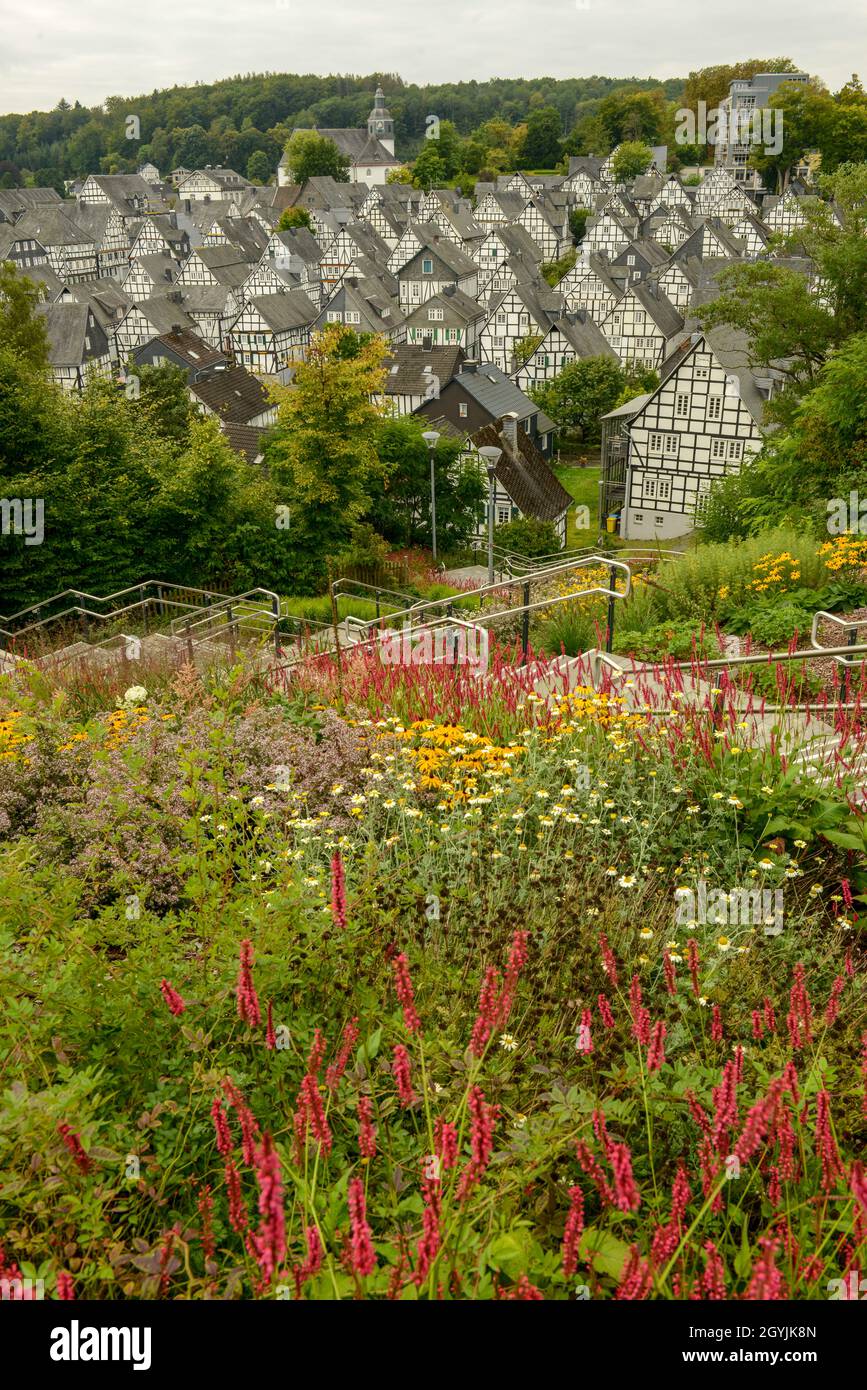 Drone view at the tranditional village of Freudenburg on Germany Stock ...