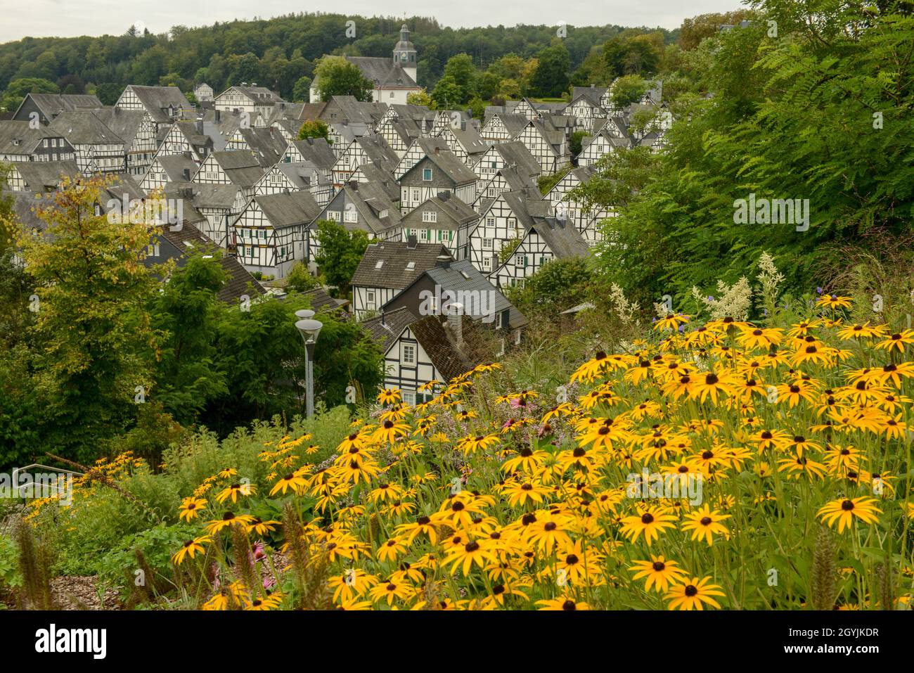 Drone view at the tranditional village of Freudenburg on Germany Stock ...