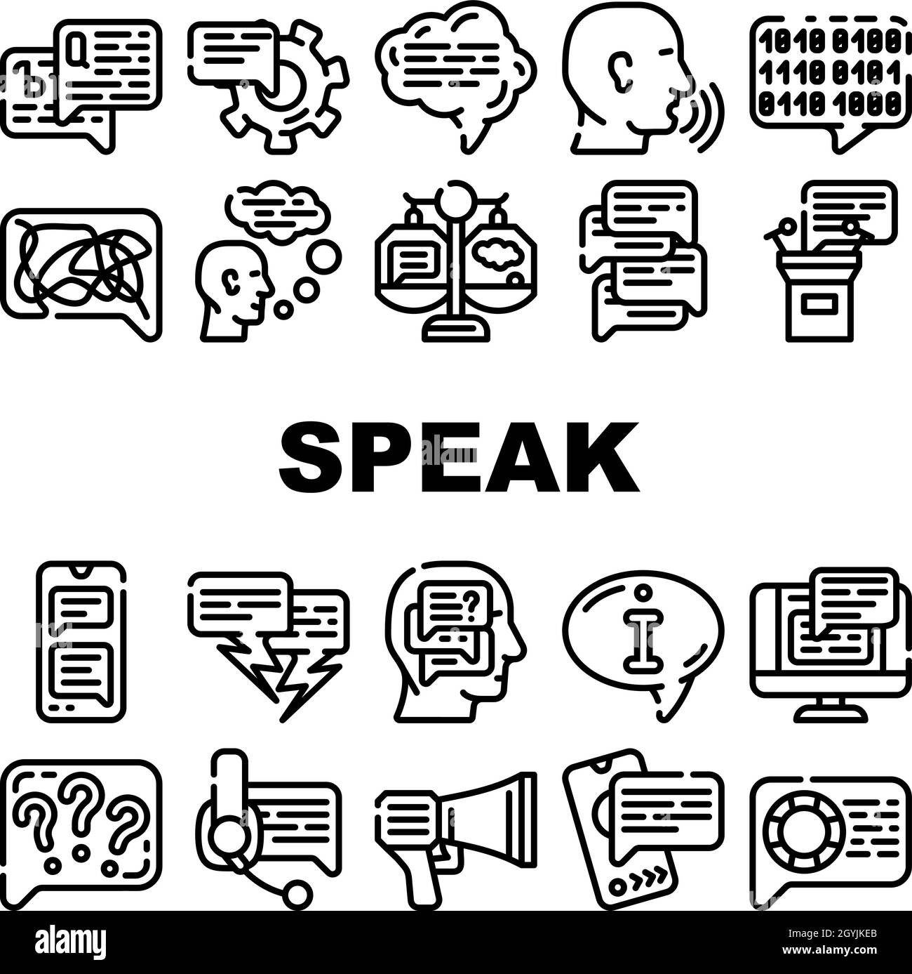 Speak Conversation And Discussion Icons Set Vector Stock Vector Image ...