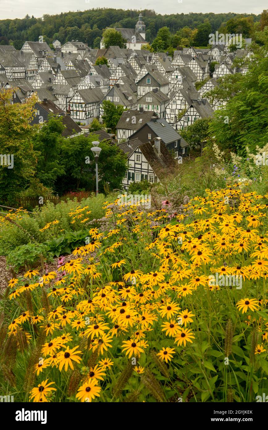 Drone view at the tranditional village of Freudenburg on Germany Stock ...