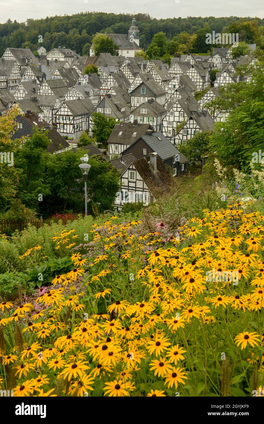Drone view at the tranditional village of Freudenburg on Germany Stock ...