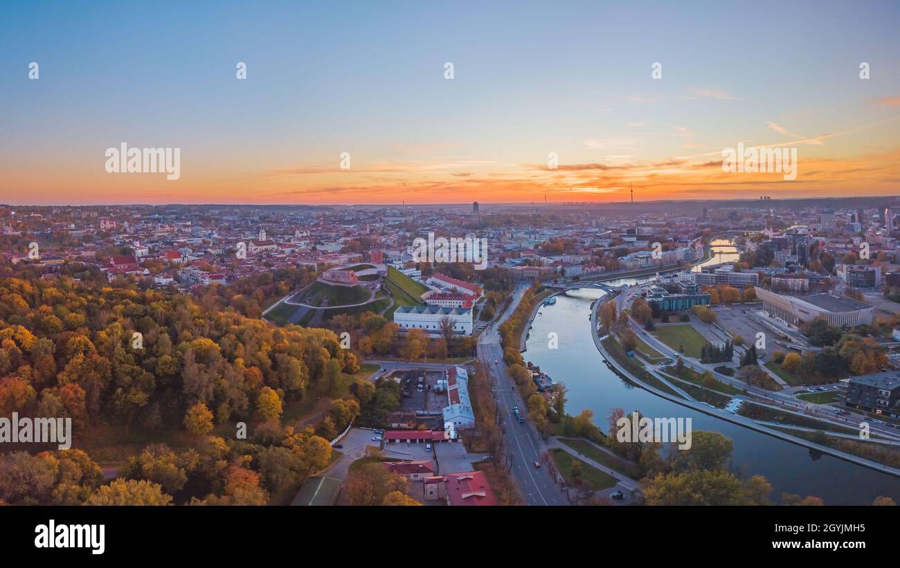 A view of Vilnius Old Town at sunset, city panorama from above Stock ...