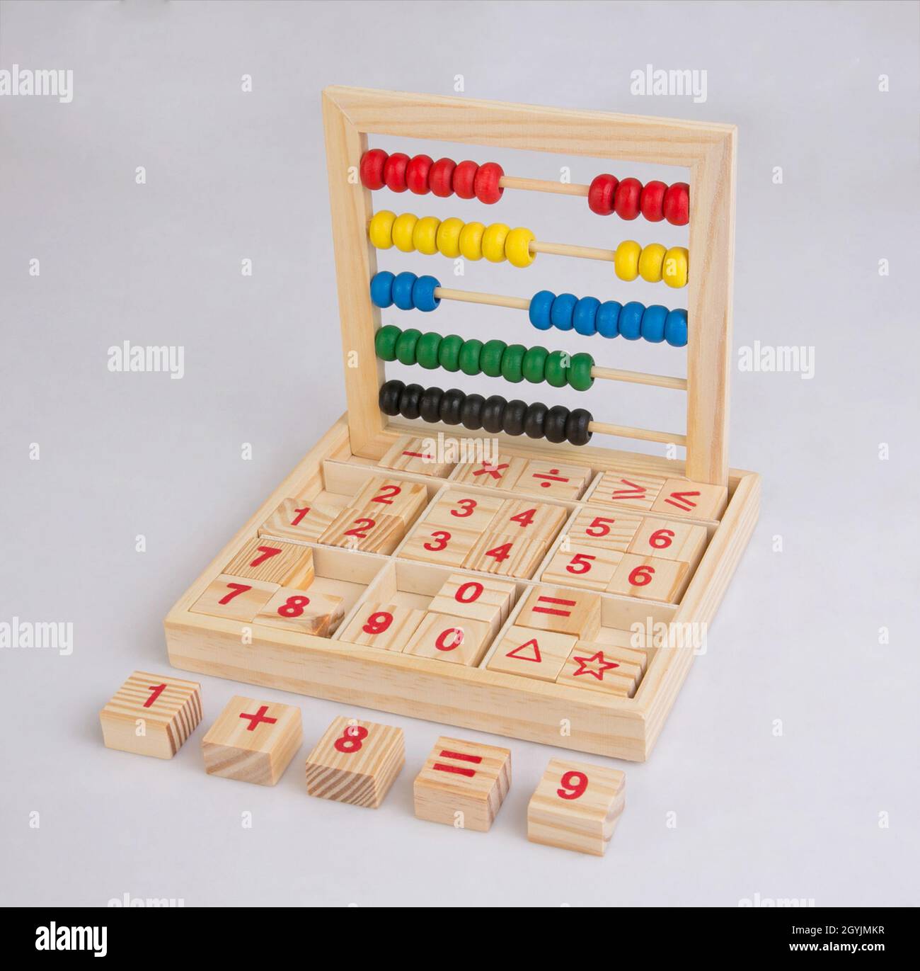 Colorful abacus with symbols and numbers wooden blocks. Educational ...