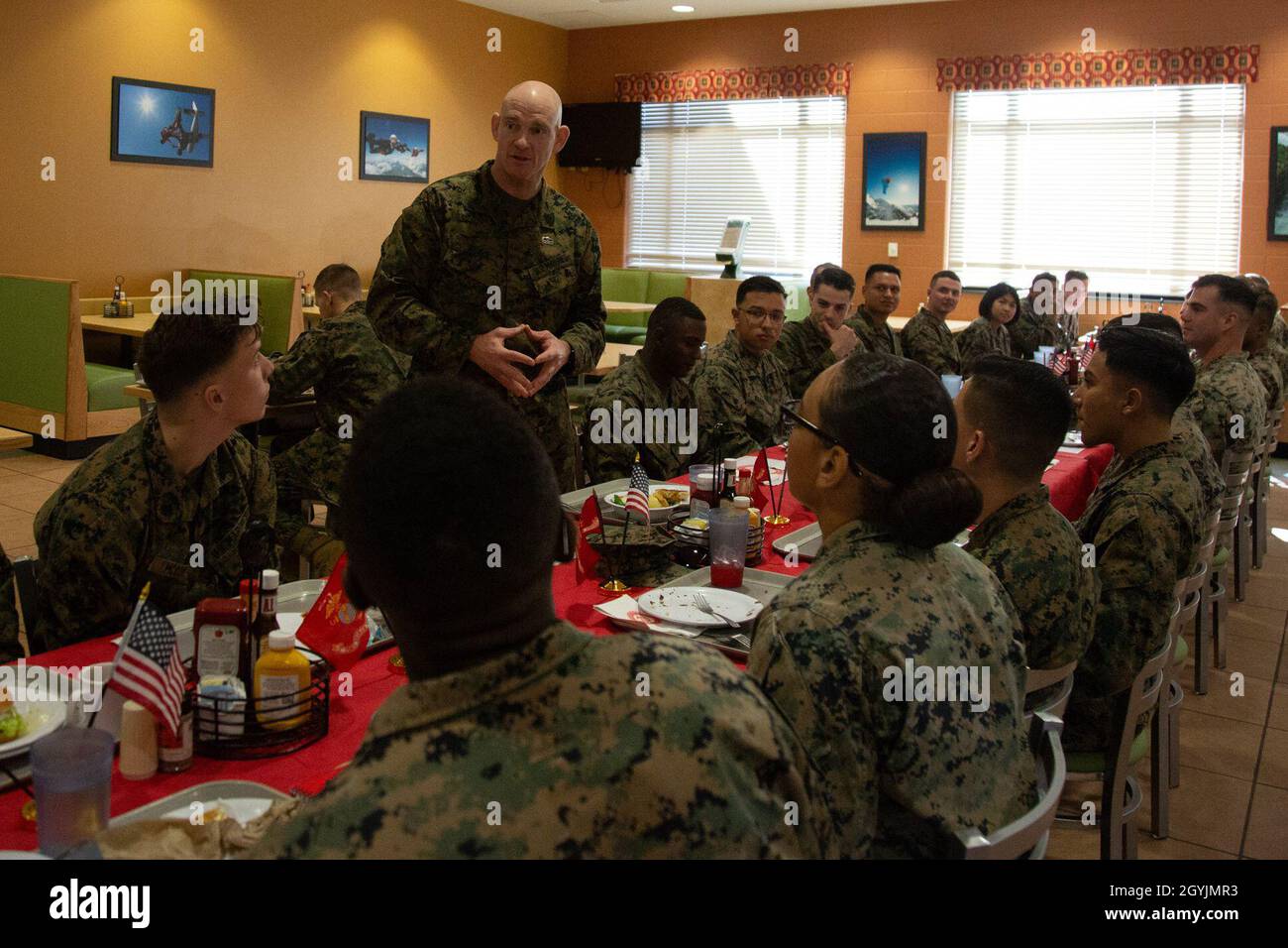 U.S. Marines stationed at Marine Corps Air Station New River have lunch ...