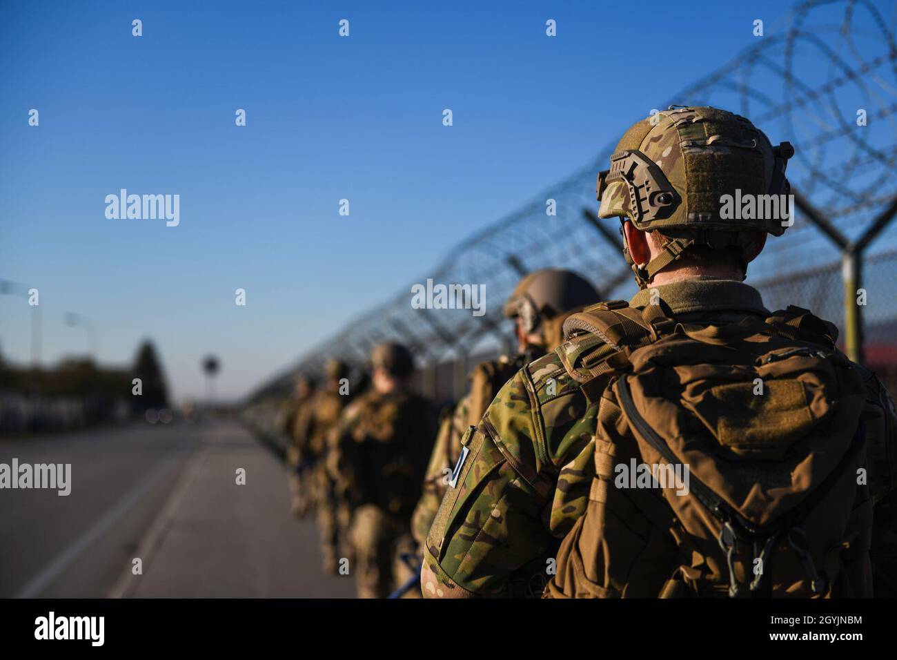 U.S. Airmen from the 31 Civil Engineer Squadron dismount to a training ...