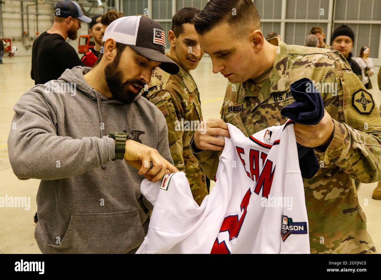 Washington Nationals outfielder Adam Eaton, left, shows, U.S. Army ...