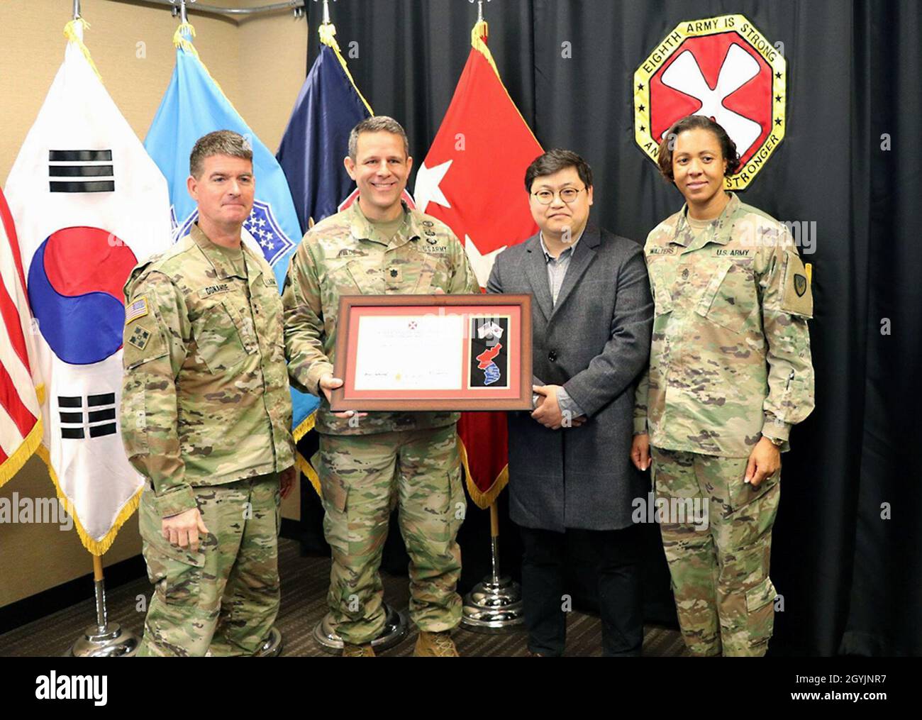 Maj. Gen. Patrick Donahoe, left, deputy commanding general for operations of the Eighth Army ...