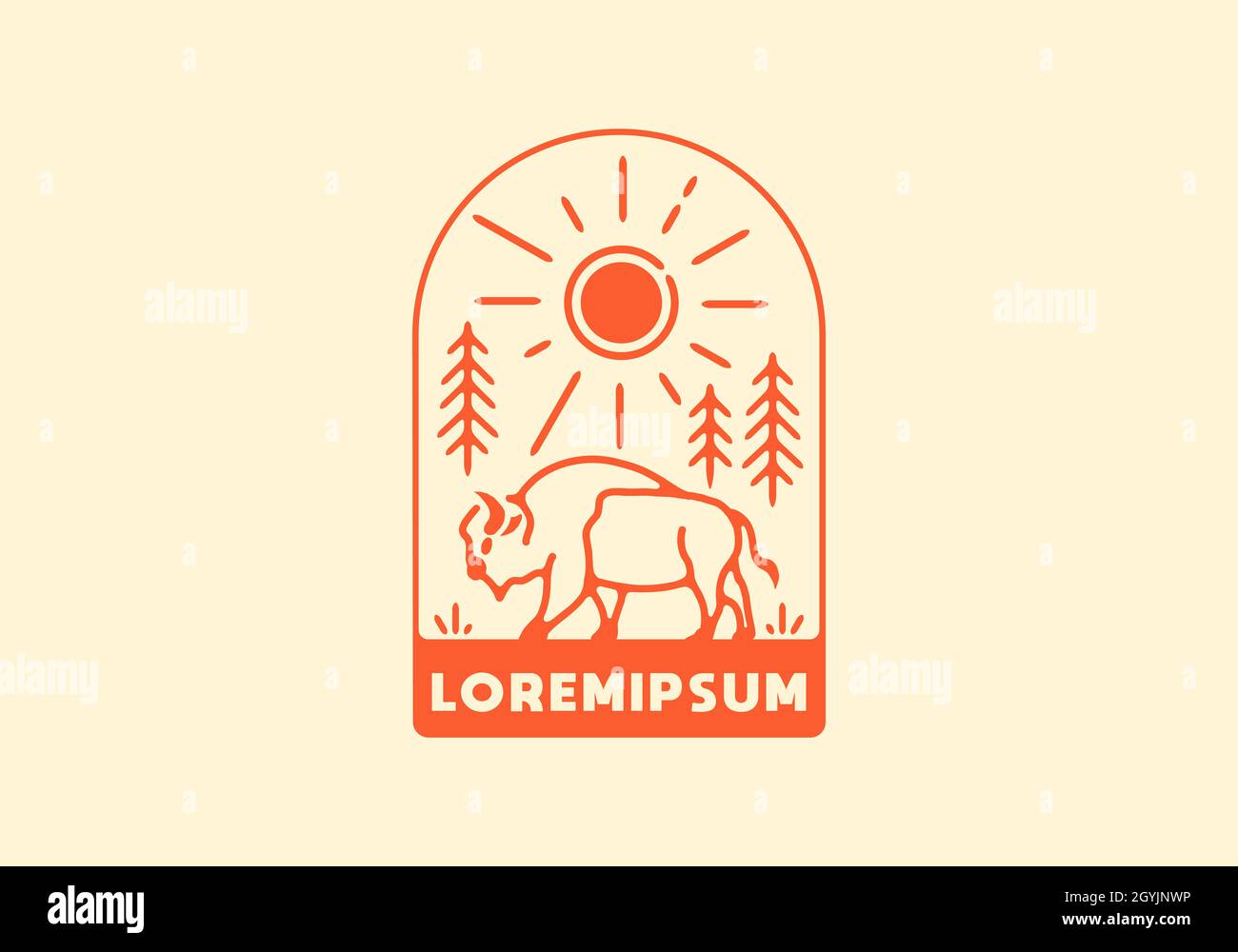 Orange line art illustration of bison design Stock Vector Image & Art ...