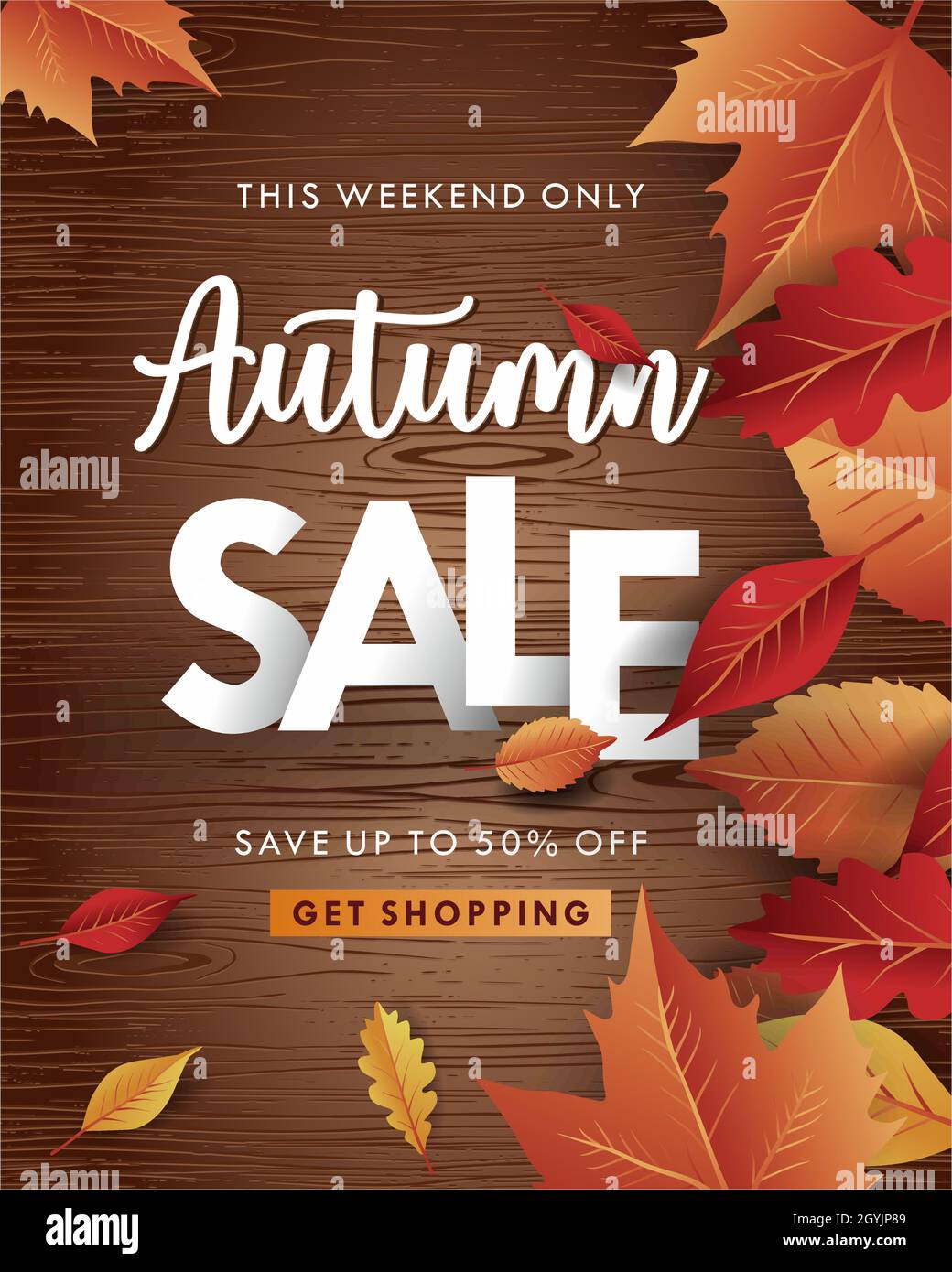 Autumn sale vector banner background with fall leaves elements, autumn ...
