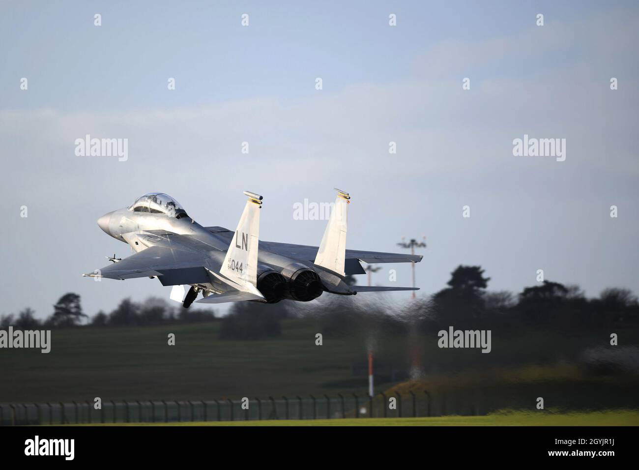 An F-15C Eagle carrying Civil Air Patrol Cadet Zane Fockler, Mildenhall ...