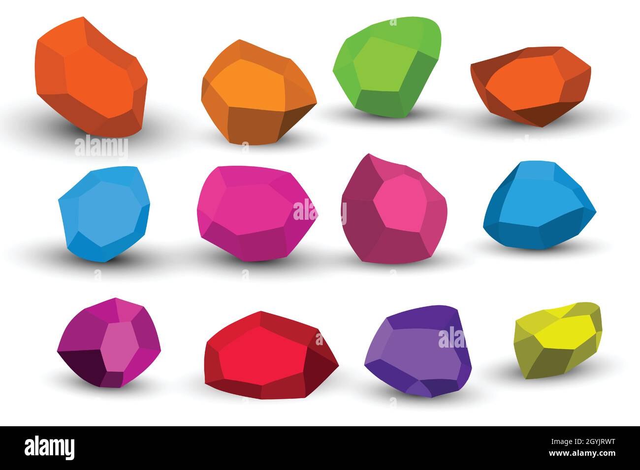 Cartoon stones. Rock stone isometric set. Colorful boulders, natural ...