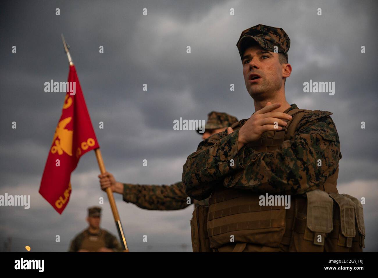 U.S. Marine Corps Capt. Ryan Nowak speaks with Marines with ...