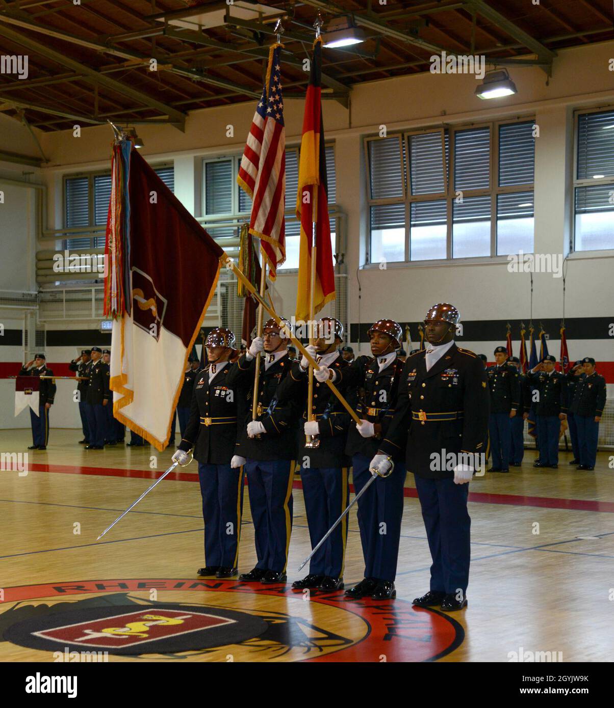 Color guard and troop formation from the 30th Medical Brigade salutes ...