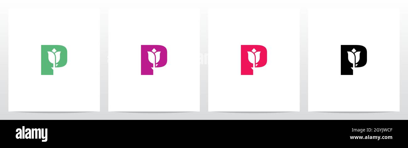 Rose With Stem On Letter Logo Design P Stock Vector Image & Art - Alamy