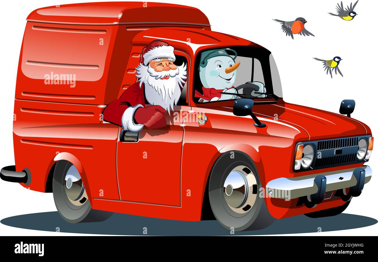 Cartoon retro New Year's delivery van. Available eps-10 vector format ...
