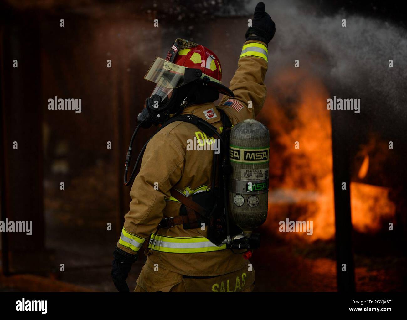 Tech. Sgt. Jordan Salas, a fire training NCO in charge, assigned to the ...