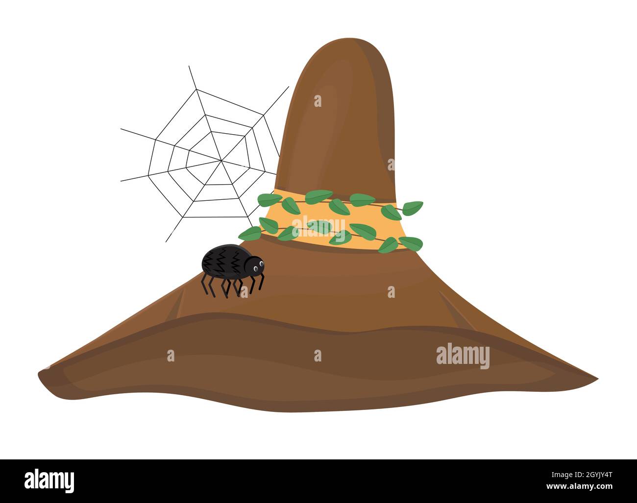 Witch hat. Happy Halloween character vector. Cute funny spider on hat ...