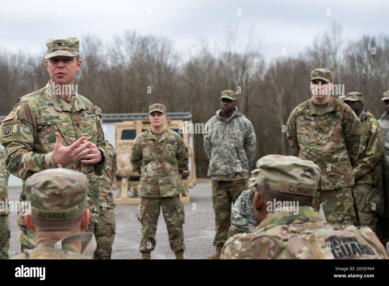 Col. Andrew Stone (left), 16th Engineer Brigade commander, speaks to ...