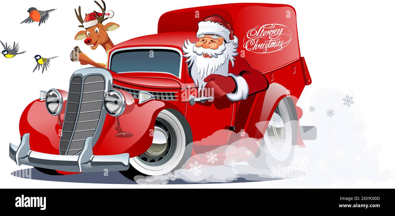 Cartoon retro Christmas delivery van. Available eps-10 vector format ...