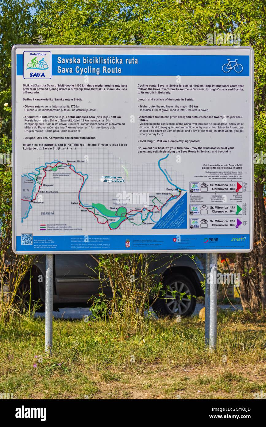 Belgrade, Serbia - October 04, 2021: Map of River Sava Cycling Route ...