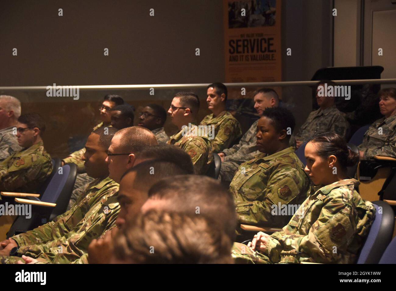 Members of the North Carolina Air National Guard listen as U.S. Air Force North Carolina ...