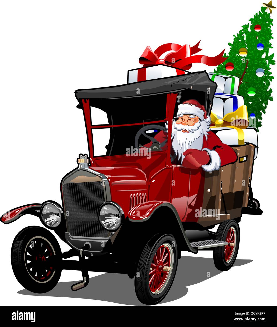 Cartoon retro Christmas delivery truck. Available eps-10 vector format ...