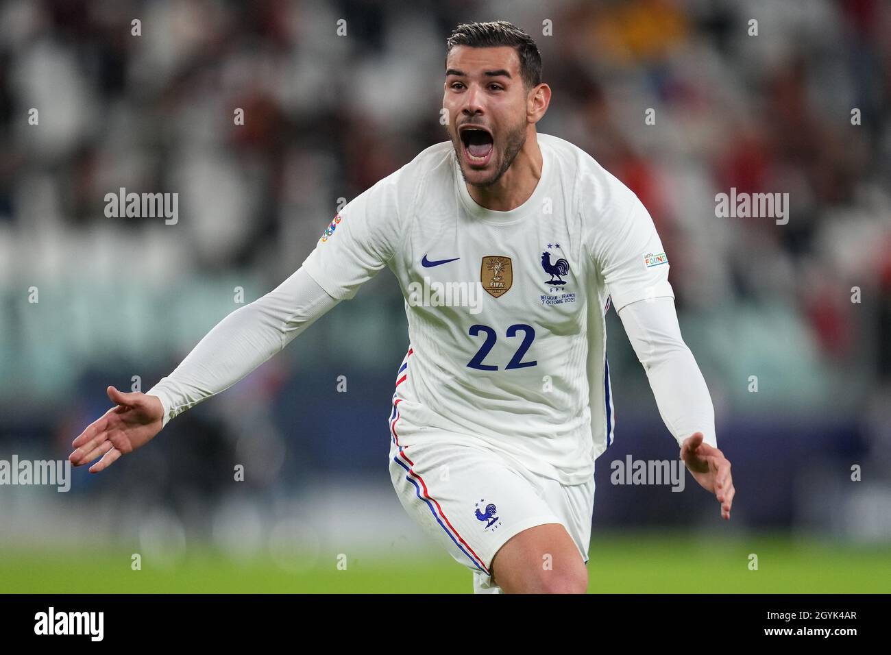 Theo Hernandez of France celebrates after scoring the 2-3 during the ...