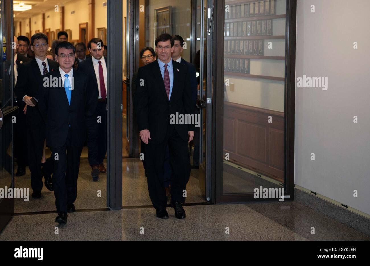 Defense Secretary Mark T. Esper and Japanese Defense Minister Tarō Konō ...
