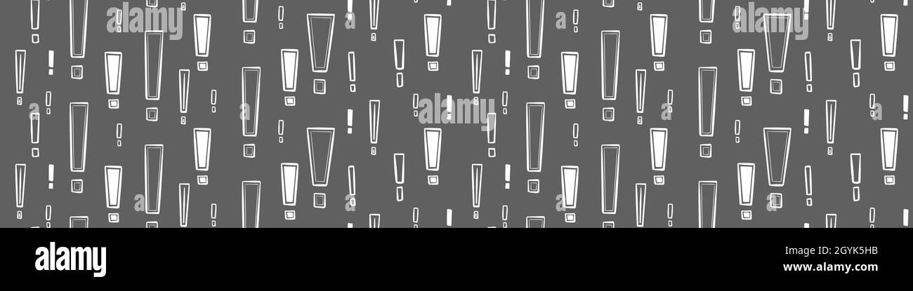 Exclamation mark seamless pattern. Hand drawn doodle horizontal border ...