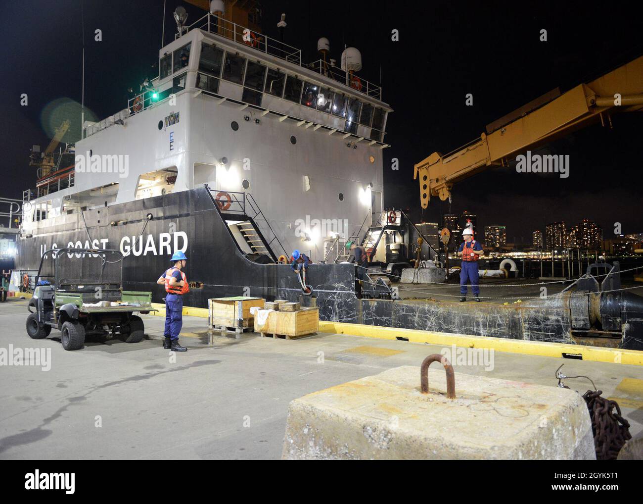 The crew of the Coast Guard Cutter Walnut (WLB 205) departs Honolulu ...