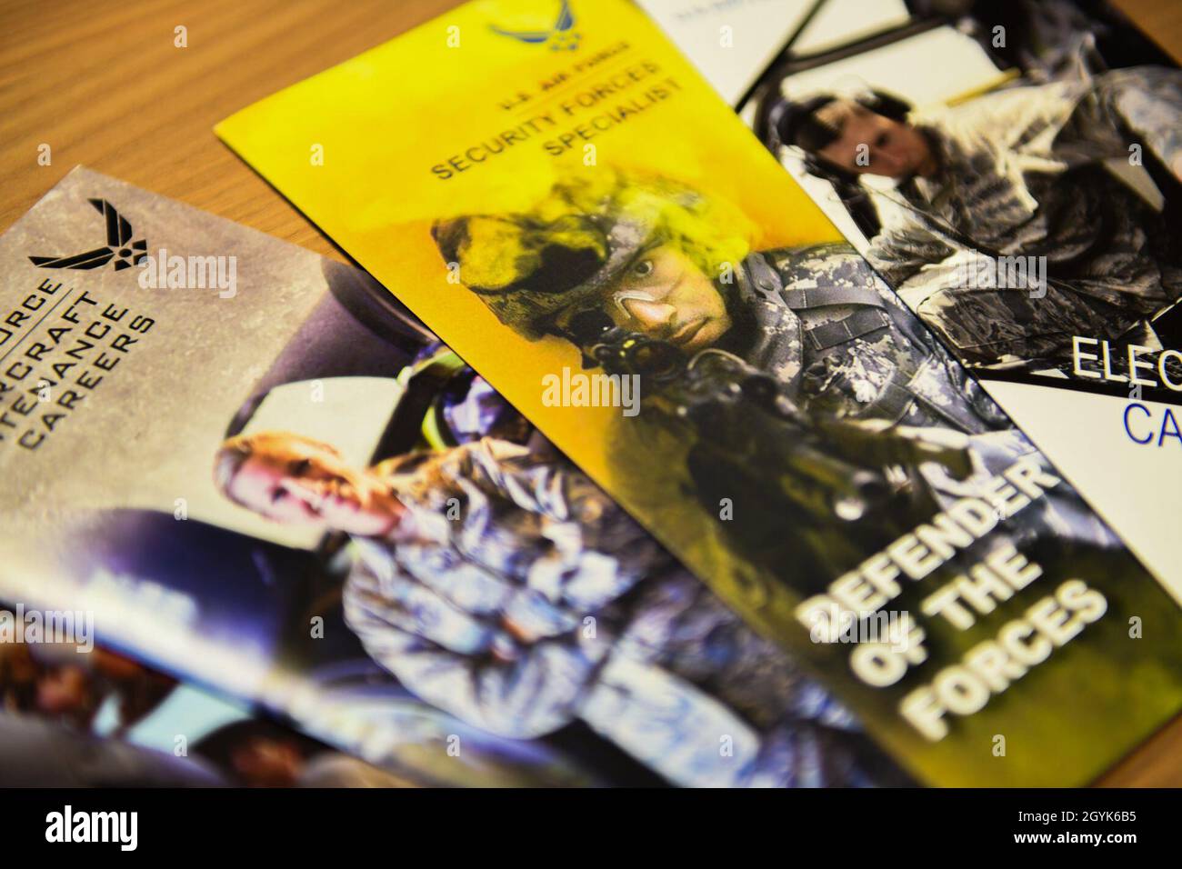 United States Air Force enlisted brochures are displayed on a desk at ...