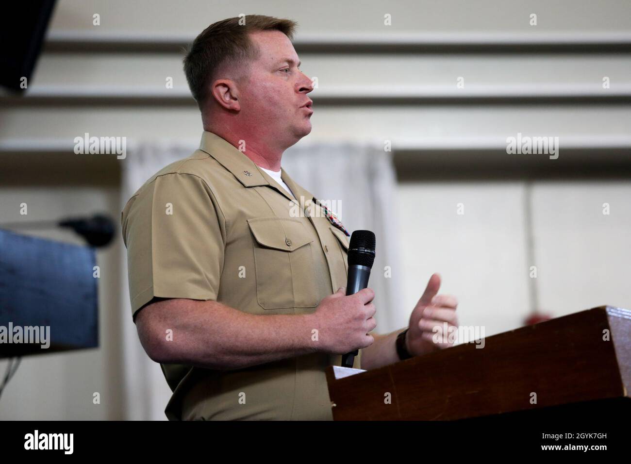U.S. Marine Corps Lt. Col. Matthew Milburn speaks during a ...