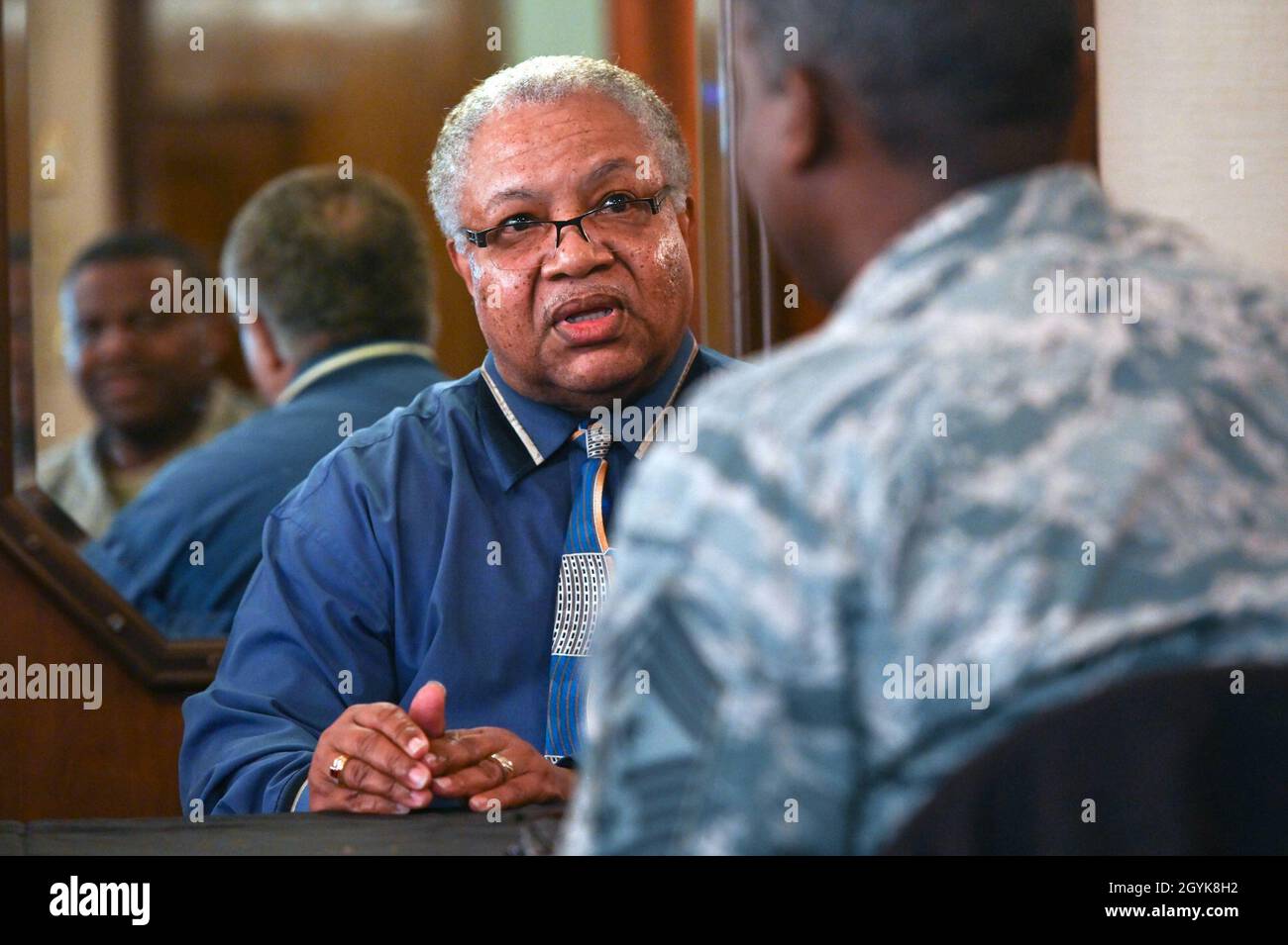 Tim Martin, 66th Security Forces Squadron secretary, speaks to Chief ...