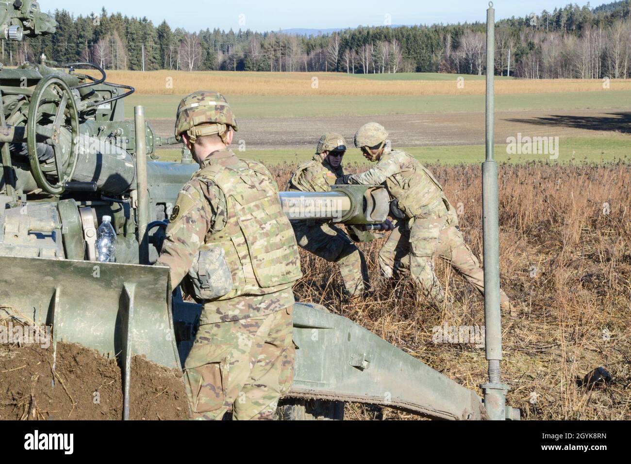 U.S. Soldiers assigned to the Bravo Battery, Field Artillery Squadron, 2nd Cavalry Regiment ...