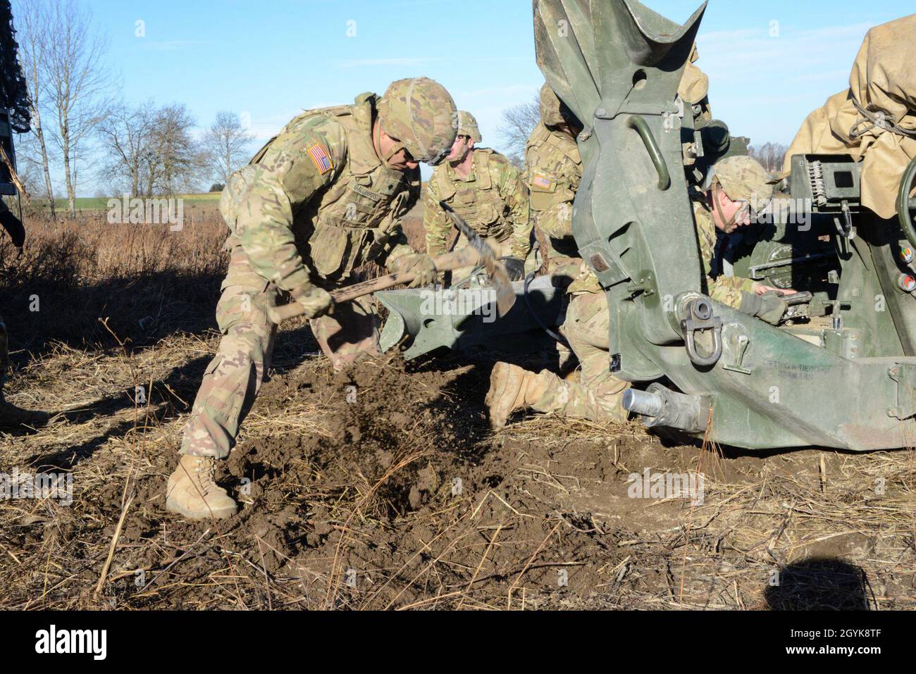 U.S. Soldiers assigned to the Bravo Battery, Field Artillery Squadron, 2nd Cavalry Regiment ...