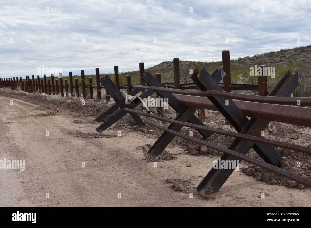 Outdated Normandy-style vehicle barriers along the U.S.-Mexico border ...