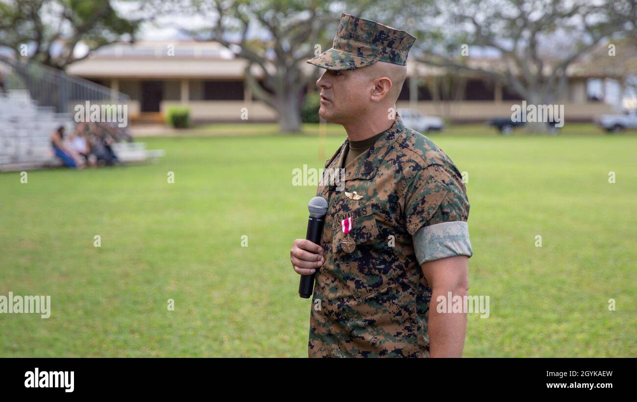 U.S. Marine Corps Sgt. Maj. Jose Romero, offgoing sergeant major, with ...