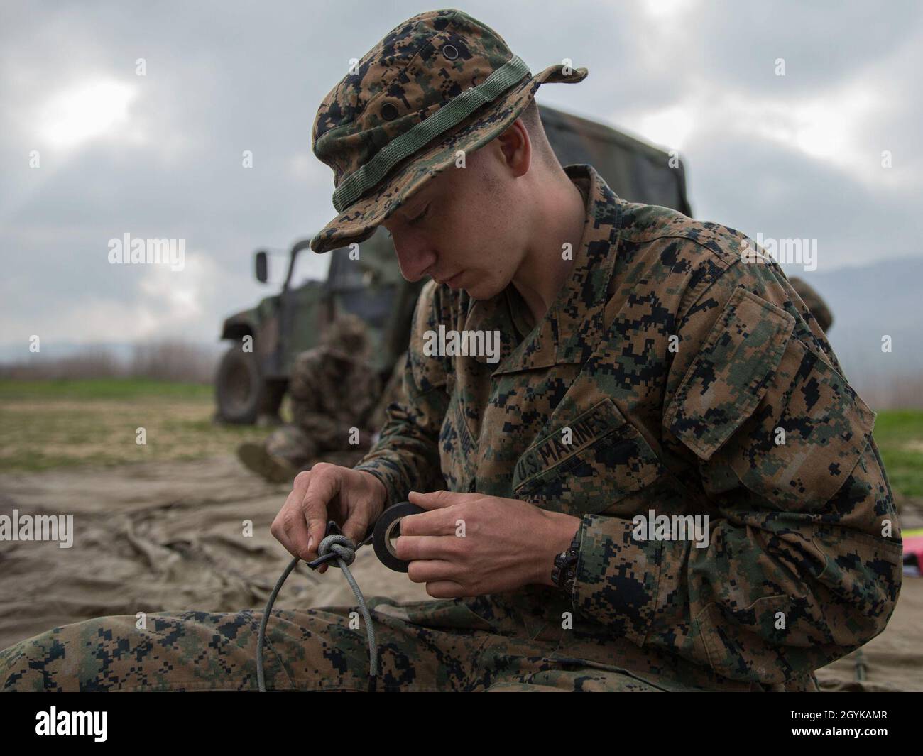 U.S. Marine Pvt. Cohen Straube, a student with Bravo Company, Infantry ...