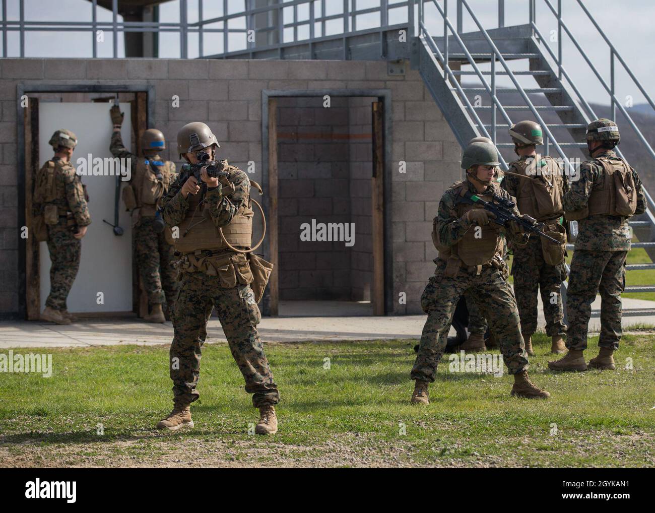 Two U.S. Marines with Bravo Company, Infantry Training Battalion ...