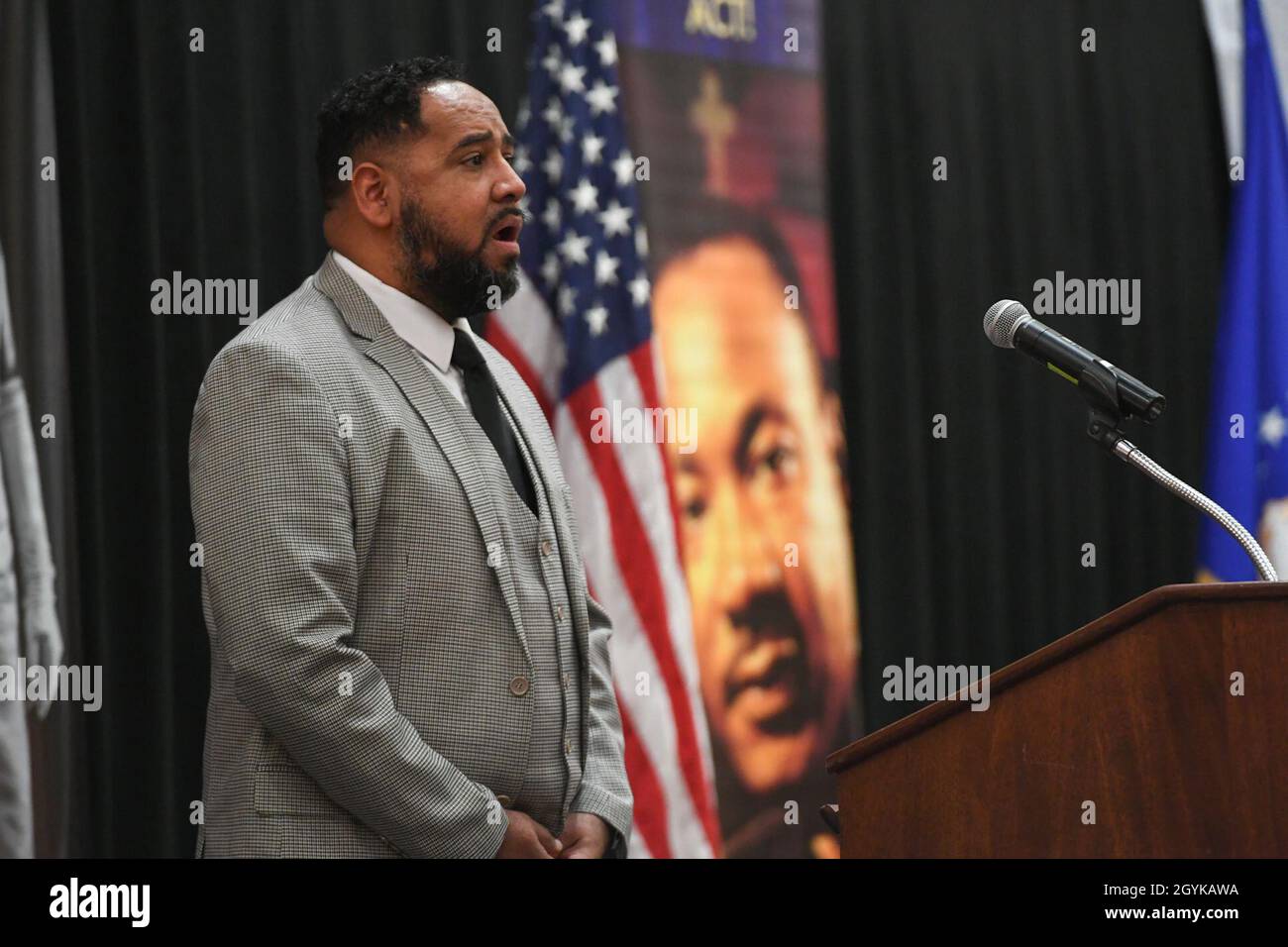 Deandrae Boyd sings the National Anthem during the Martin Luther King ...
